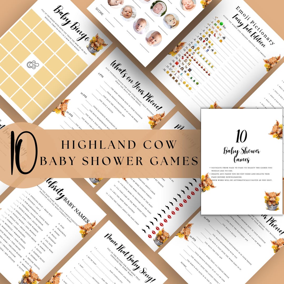 Highland Cow Baby Shower Game Bundle, Farm Theme (digital Download) - Etsy