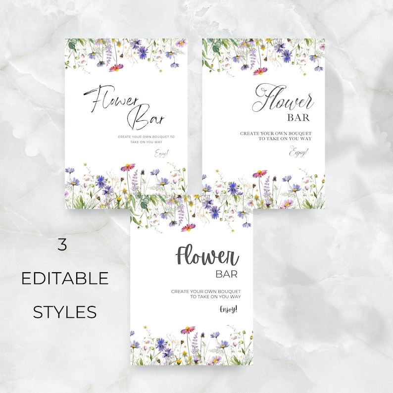 Flower Bar Sign Template, Wildflower Baby Shower Flower Bar, Bar Sign ...