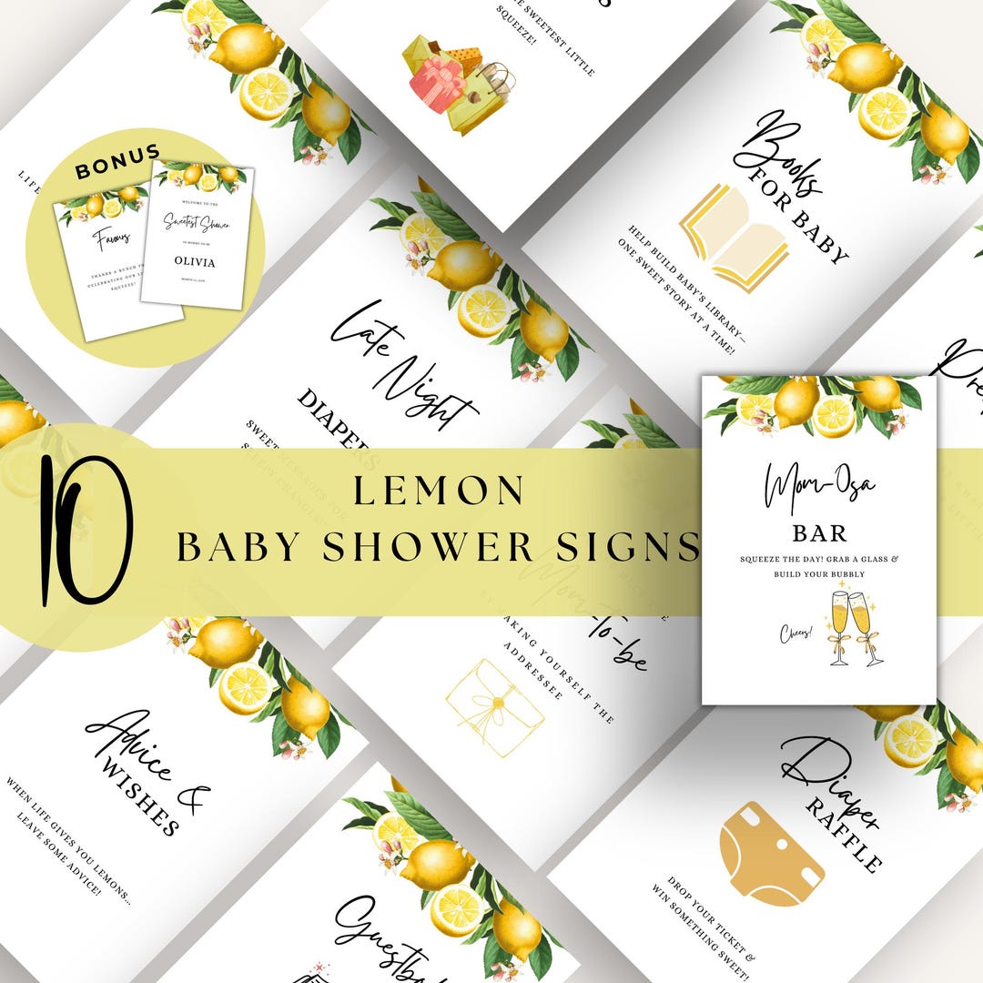 Lemon Baby Shower Sign Bundle Printable 5x7 8x10 Signs Welcome Mimosa ...