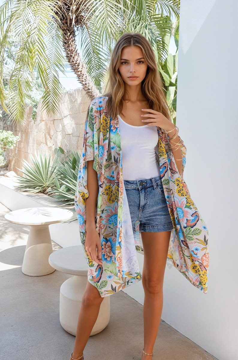 Boho Kimono With Floral Patterns, Lightweight Bohemian Floral Kimono ...