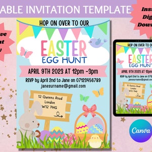 EASTER EGG HUNT Invitation | Easter Egg Hunt Editable Invite | Easter ...