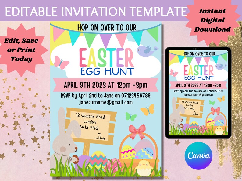 EASTER EGG HUNT Invitation | Easter Egg Hunt Editable Invite | Easter ...