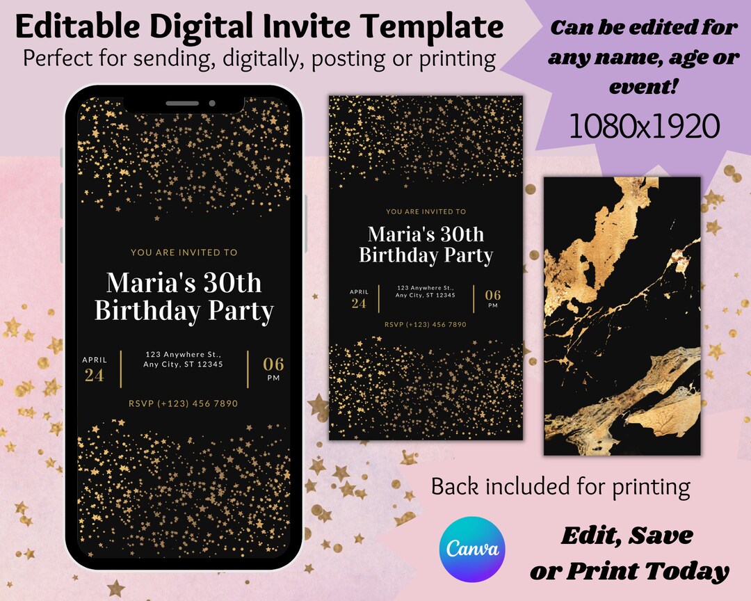 EDITABLE PRINTABLE INVITE, Digital Party Invite, Birthday Invitation ...