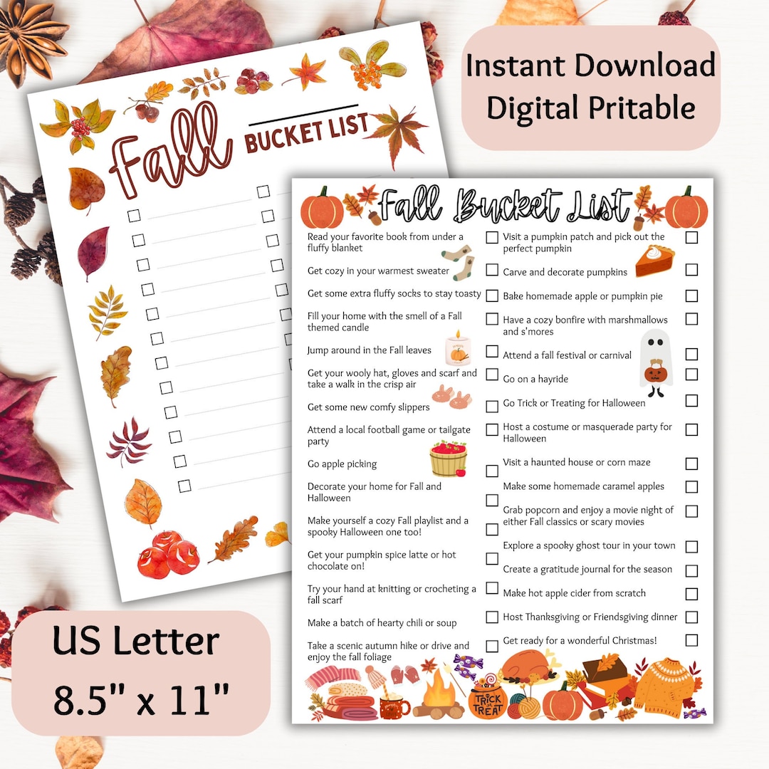 Fall Bucket List, Printable Autumn Activities Checklist, Digital ...