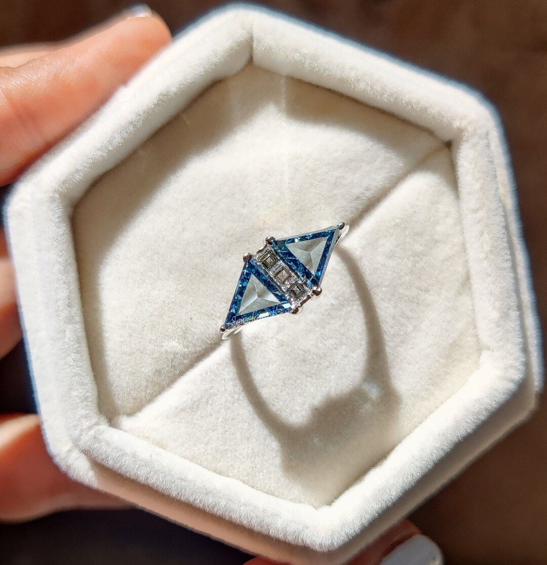 1.50 CT Blue Triangle Cut CVD Diamond Engagement Ring, Bold & Beautiful Lab Grown Diamond ...