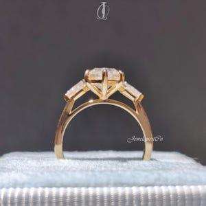 2.30 CT Step Cut Dutch Marquise Moissanite Three Stone Wedding Ring 14K Gold Promise Engagement ...