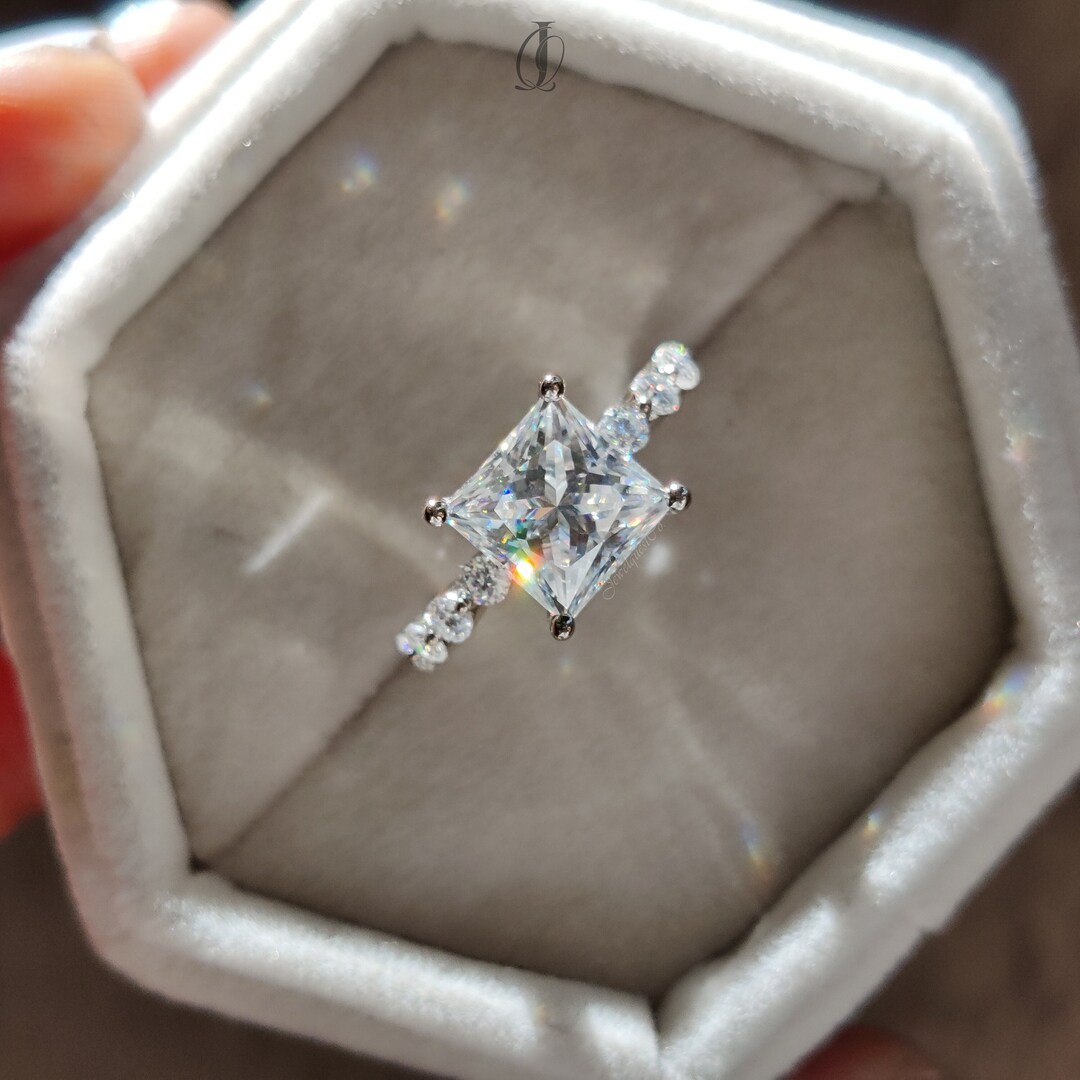 Princess Cut Moissanite Engagement Ring, Classic Anniversary Ring for ...
