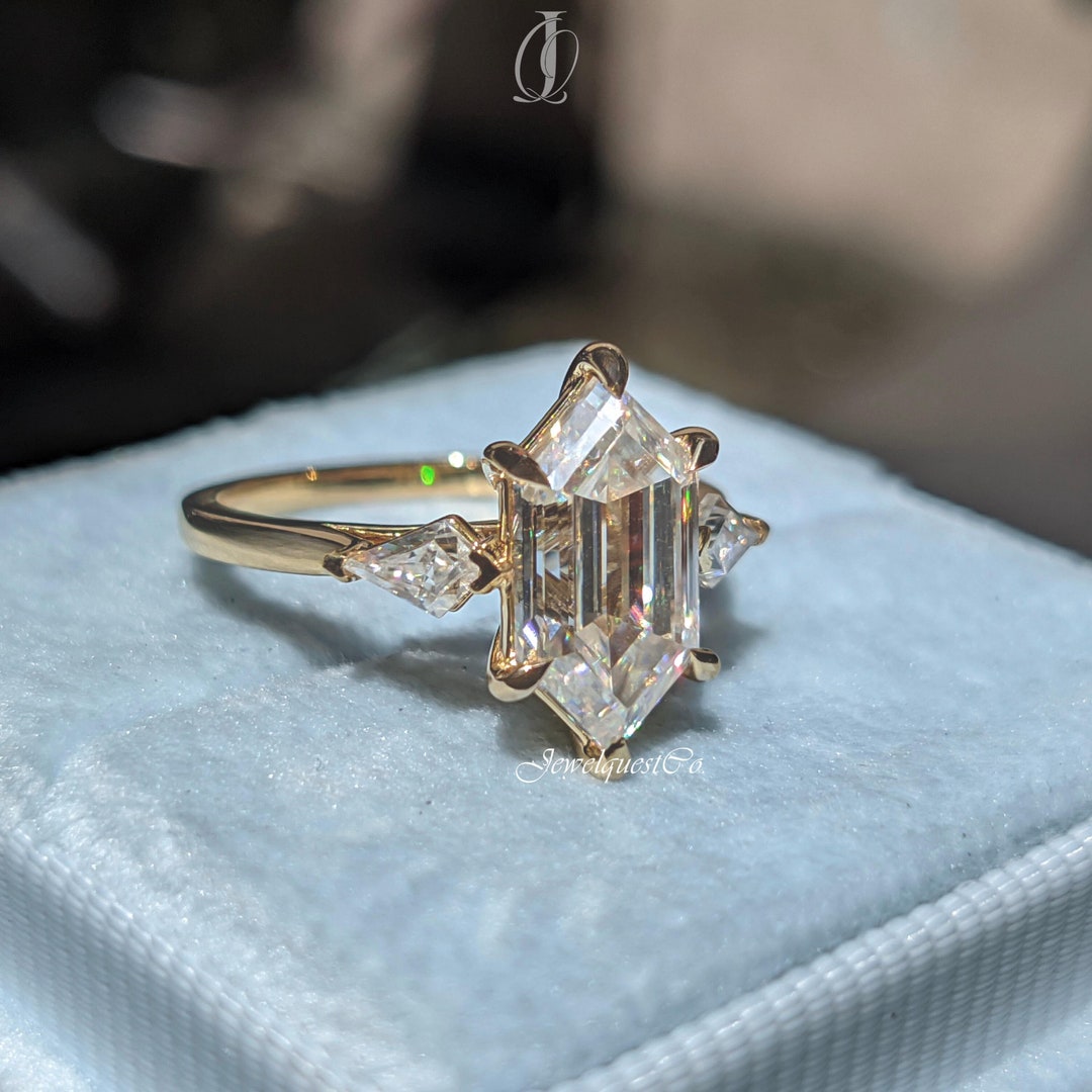 2.30 CT Step Cut Dutch Marquise Moissanite Three Stone Wedding Ring 14K Gold Promise Engagement ...