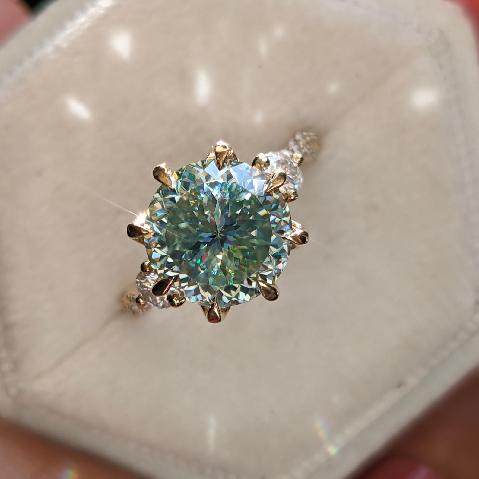 4 CT Portuguese Cut Cyan Blue Moissanite Engagement Ring, Twisted Shank ...