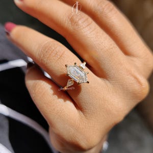 2.30 CT Step Cut Dutch Marquise Moissanite Three Stone Wedding Ring 14K Gold Promise Engagement ...