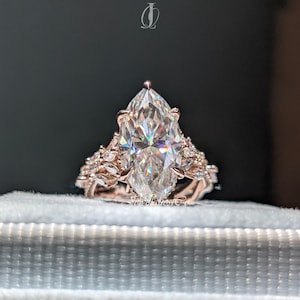 4.10 CT Marquise Moissanite Engagement Ring: Rose Gold Floral Vine, Art ...