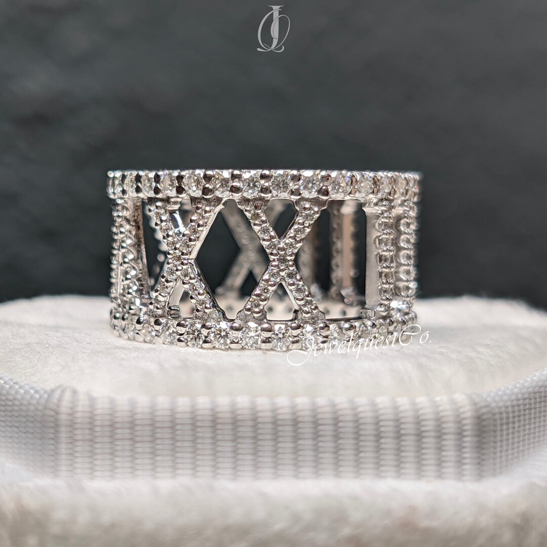 Moissanite Diamond Custom Roman Numeral Band Ring, Wedding Date ...