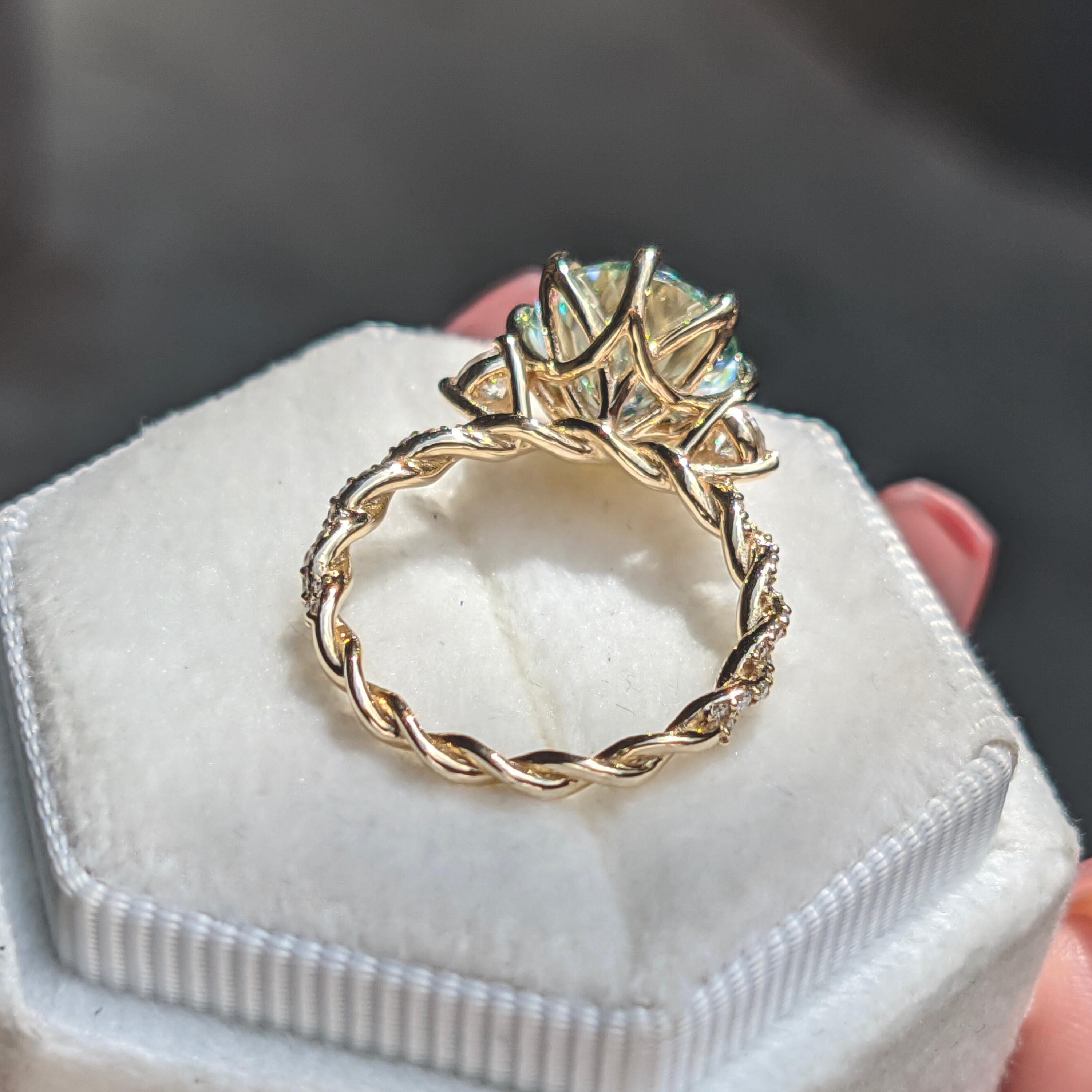 4 CT Portuguese Cut Cyan Blue Moissanite Engagement Ring, Twisted Shank ...
