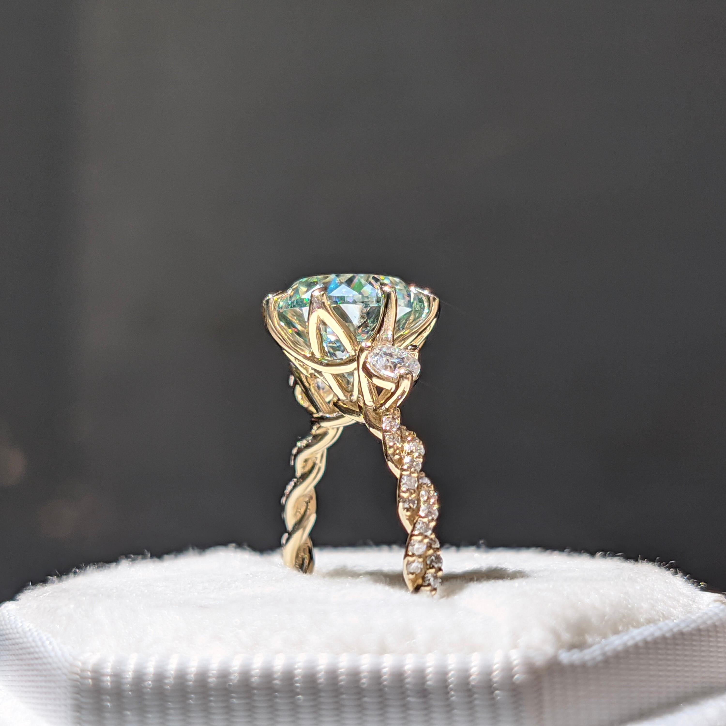 4 CT Portuguese Cut Cyan Blue Moissanite Engagement Ring, Twisted Shank ...