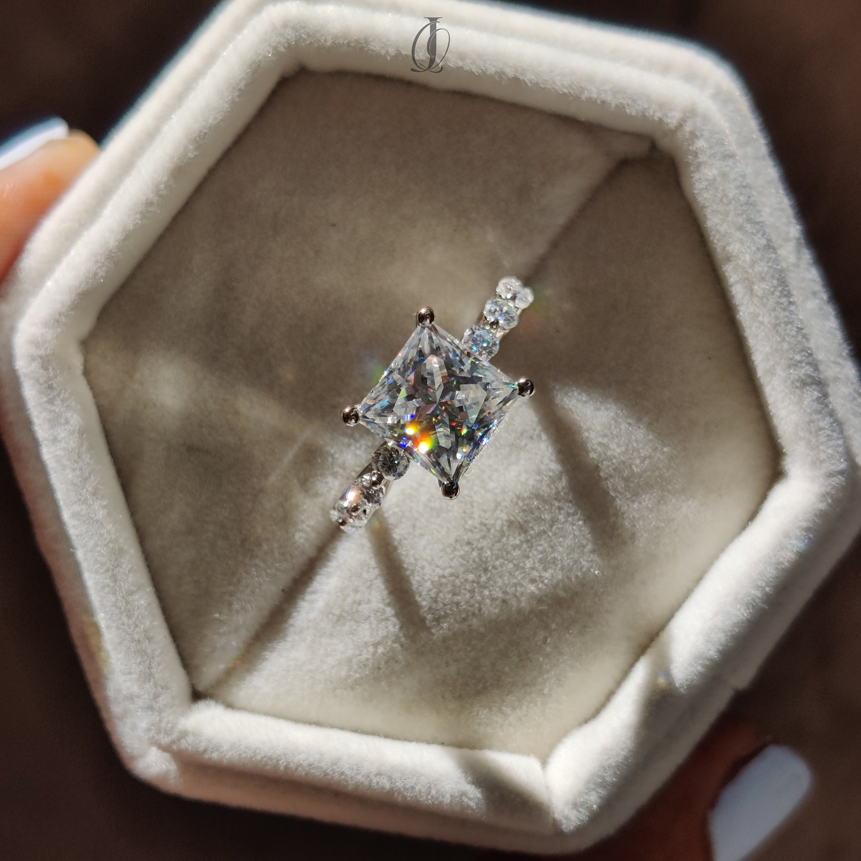 Princess Cut Moissanite Engagement Ring, Classic Anniversary Ring for ...