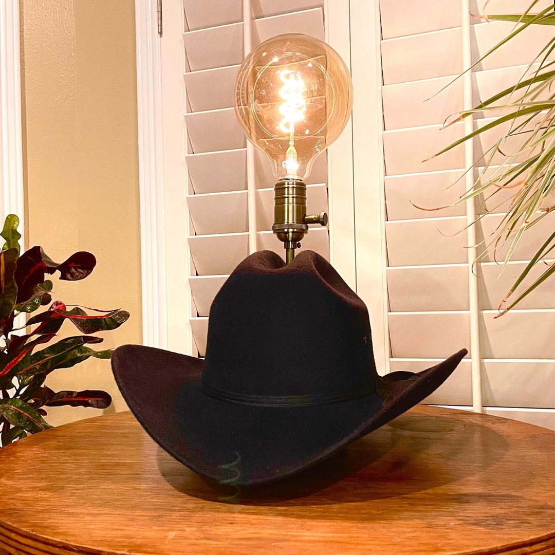 Bright Idea Hat Lamp: Black Felt Cowboy Hat, Dimmable Vintage Style LED ...