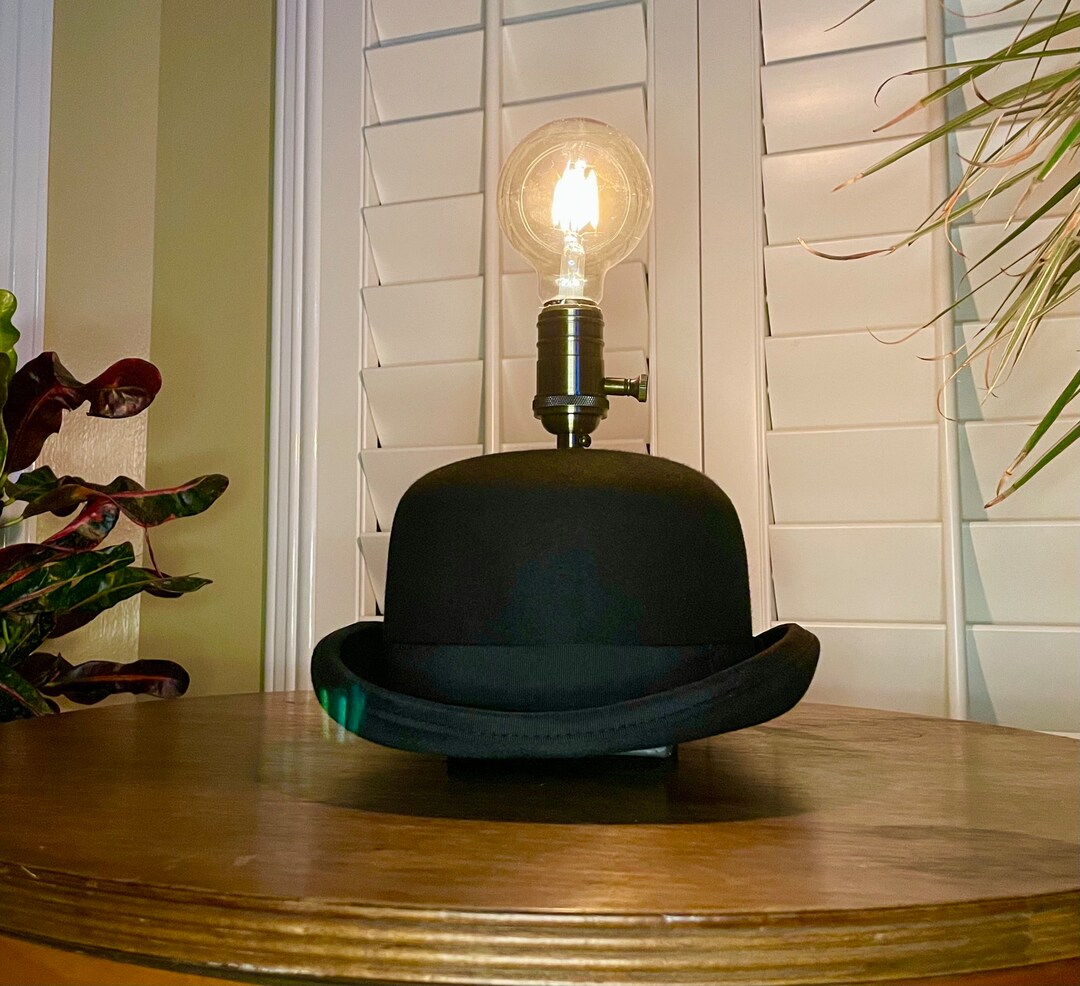 Bright Idea Hat Lamp: Black Felt Derby (bowler), Dimmable Vintage Style ...