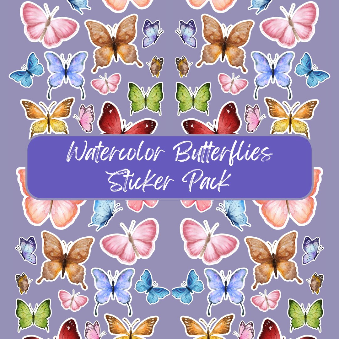14 Watercolor Butterfly Printable Stickers + Sticker Sheet | SVG, PNG ...