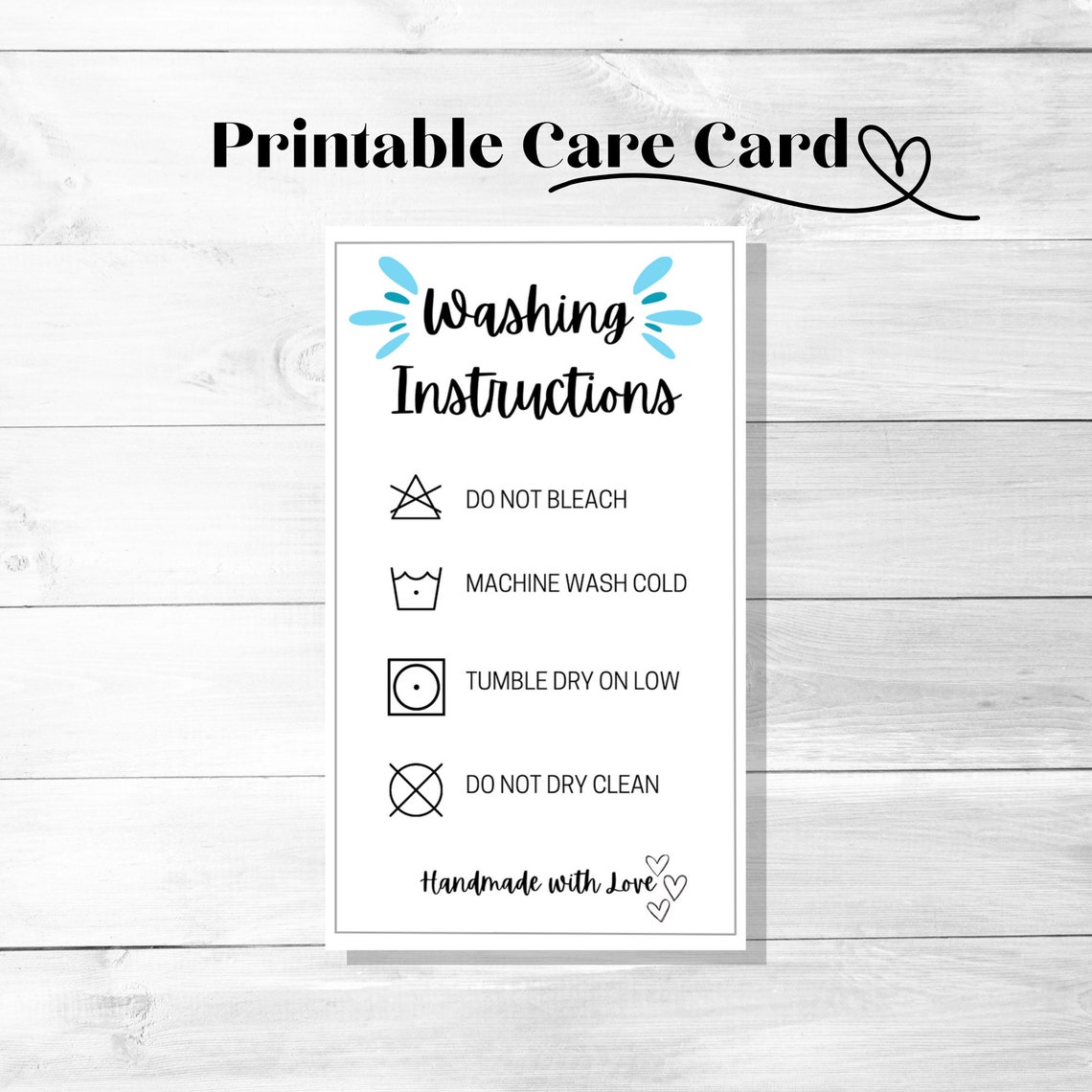 Clothing Washing Instructions Care Card, Blue Water Splash, Small ...