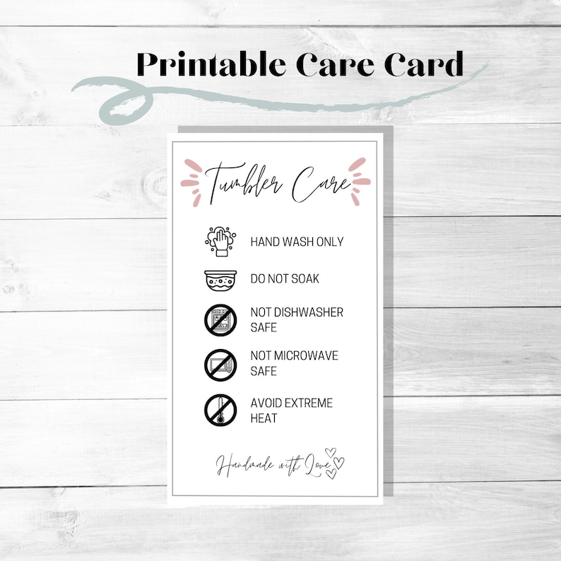 Tumbler Cup Care Instructions Card, Pink Lines, Washing Instructions ...