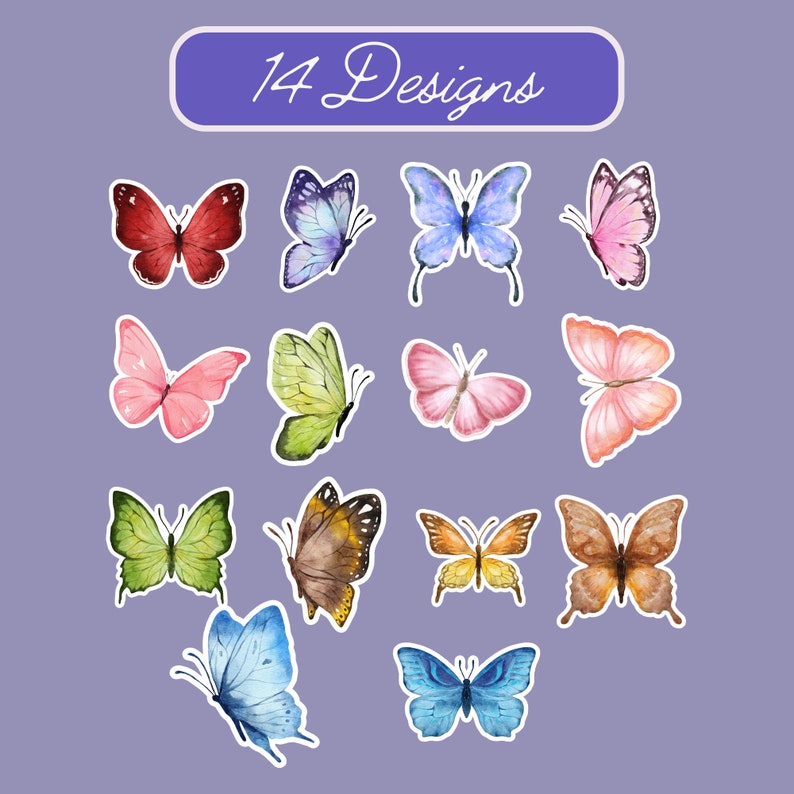 14 Watercolor Butterfly Printable Stickers + Sticker Sheet | SVG, PNG ...