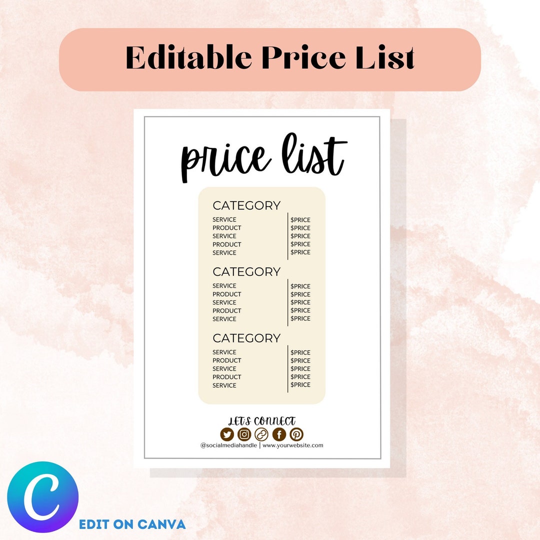 Business Price List Editable Canva Template, Simple Neutral, Printable ...