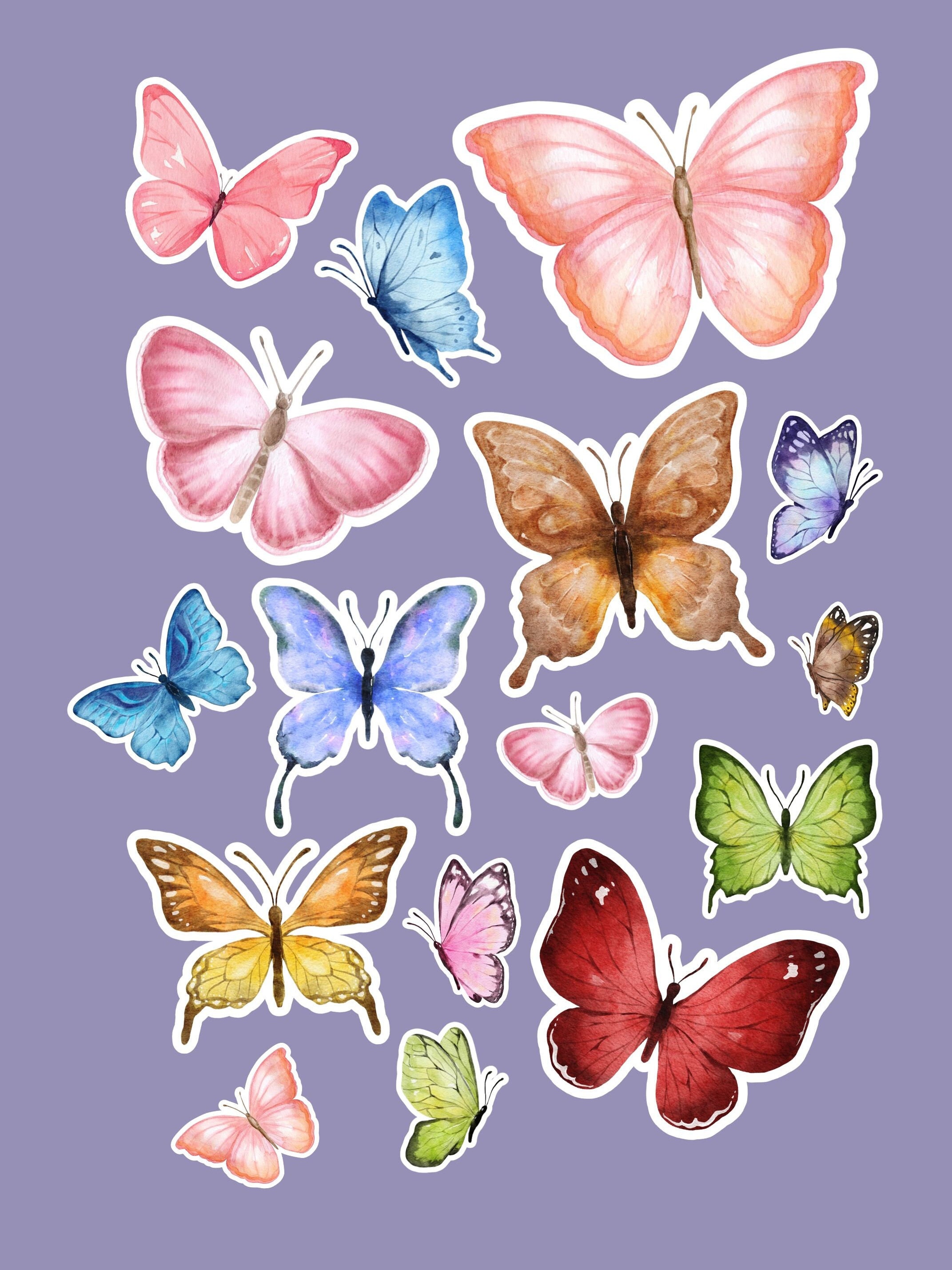 14 Watercolor Butterfly Printable Stickers + Sticker Sheet | SVG, PNG ...