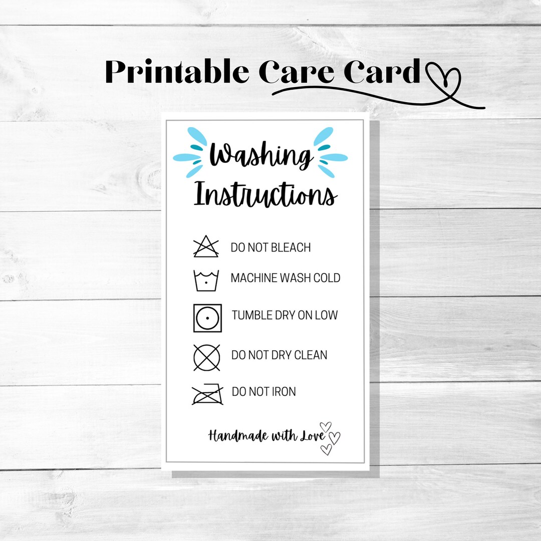Clothing Washing Instructions Care Card, Blue Water Splash, Small ...