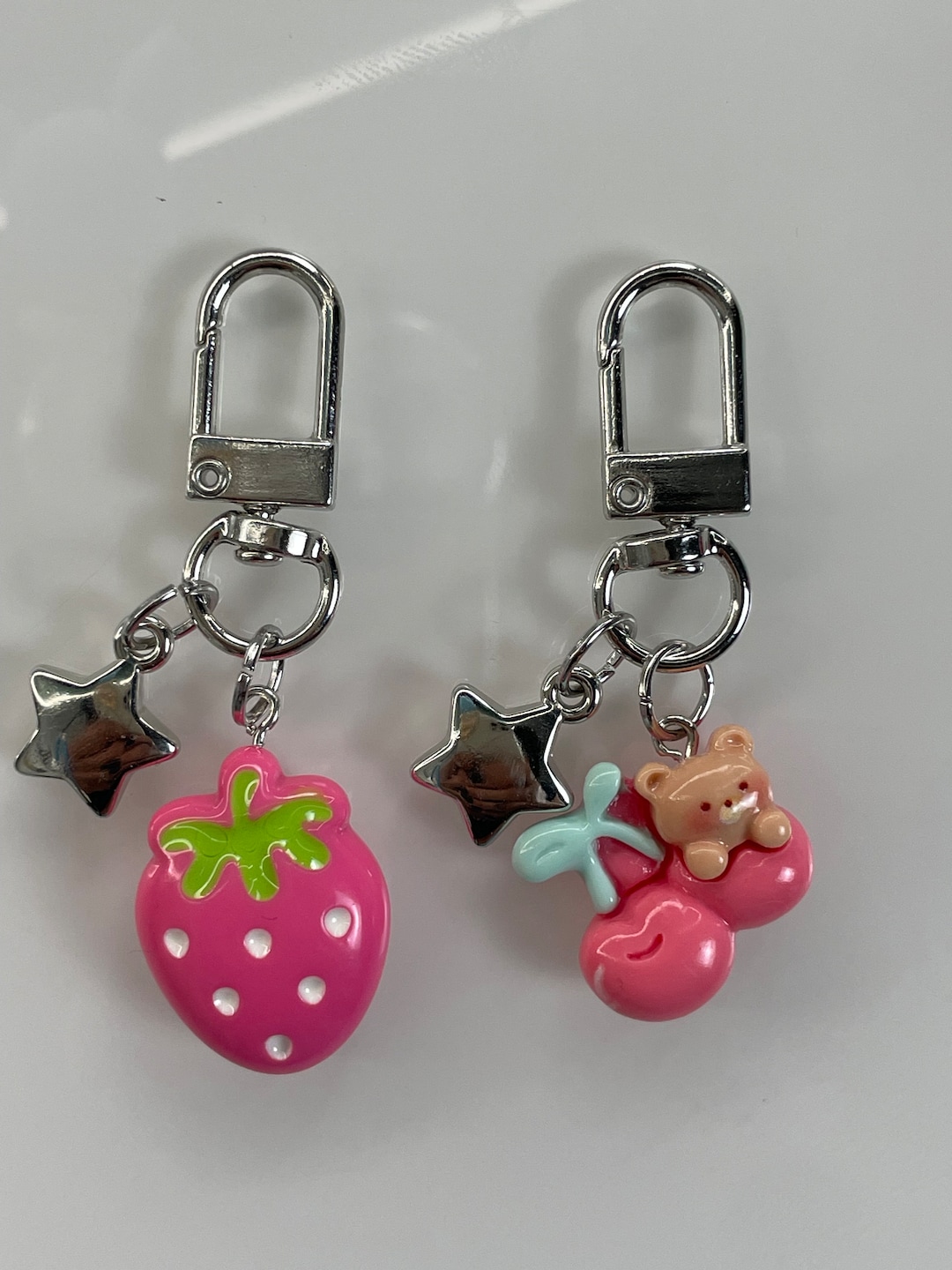 Kawaii, Y2K Cherry Keychain, Teddy Bear Keychain, Strawberry Keychain ...