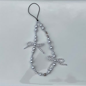 White Bow Tie Phone Charm Strap, Phone Lanyard, Phone Accessory, Pearl ...