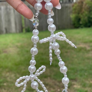 White Bow Tie Phone Charm Strap, Phone Lanyard, Phone Accessory, Pearl ...