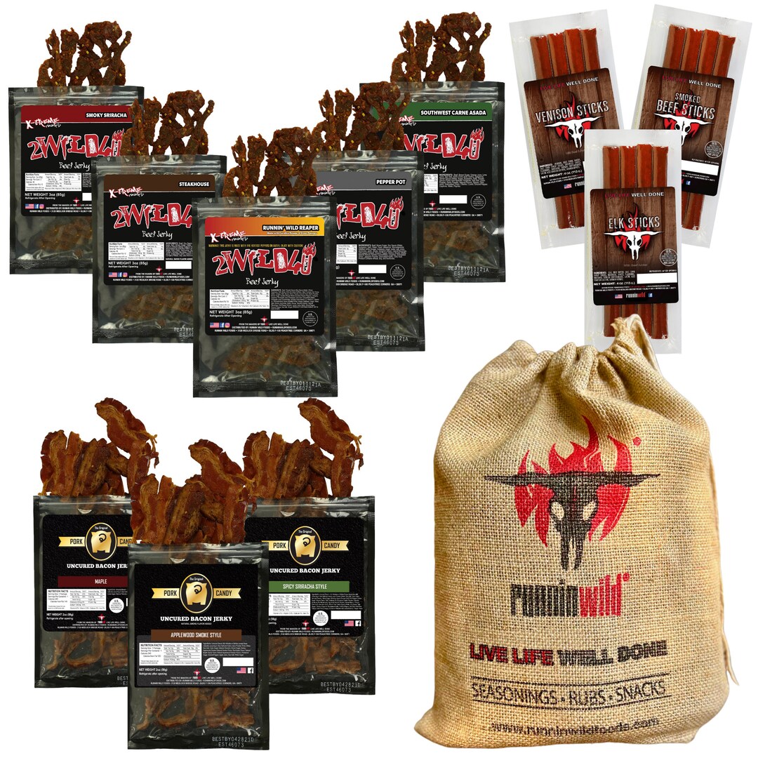 Exotic Meat Snacks, Bacon and Beef Jerky Gift Set for Guys, Wild Game ...