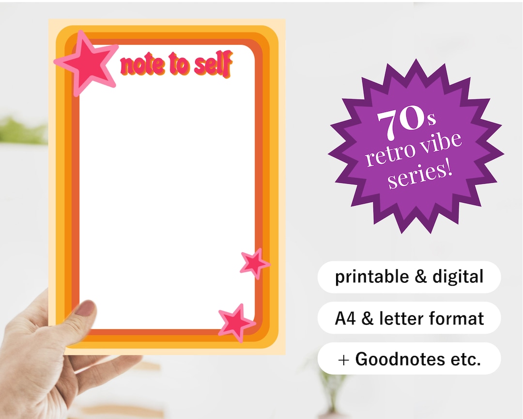 Printable and Digital Retro Design 70s Fun Self-motivation note to Self ...