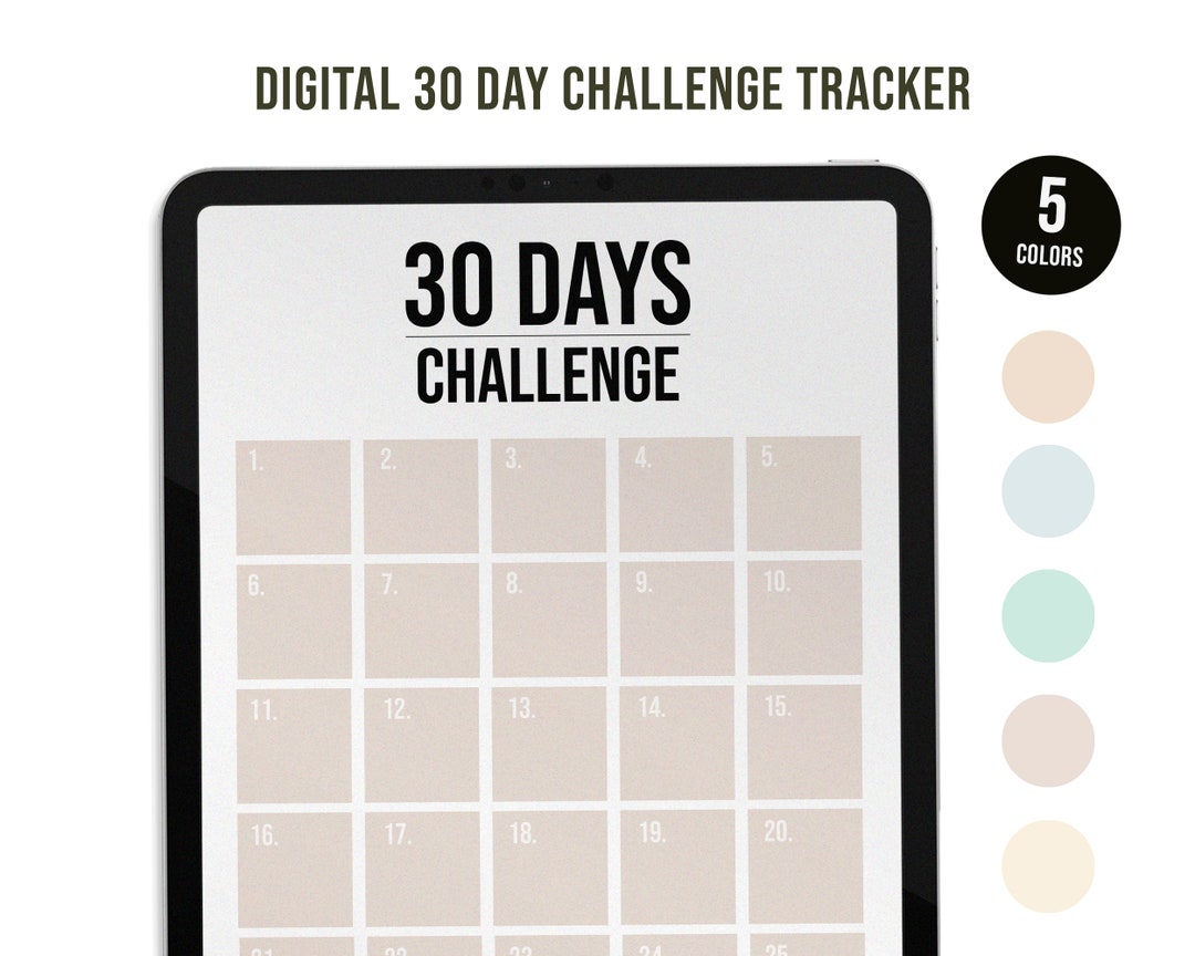 Digital 30 Days Challenge Tracker in 5 Different Colors, PDF Download ...