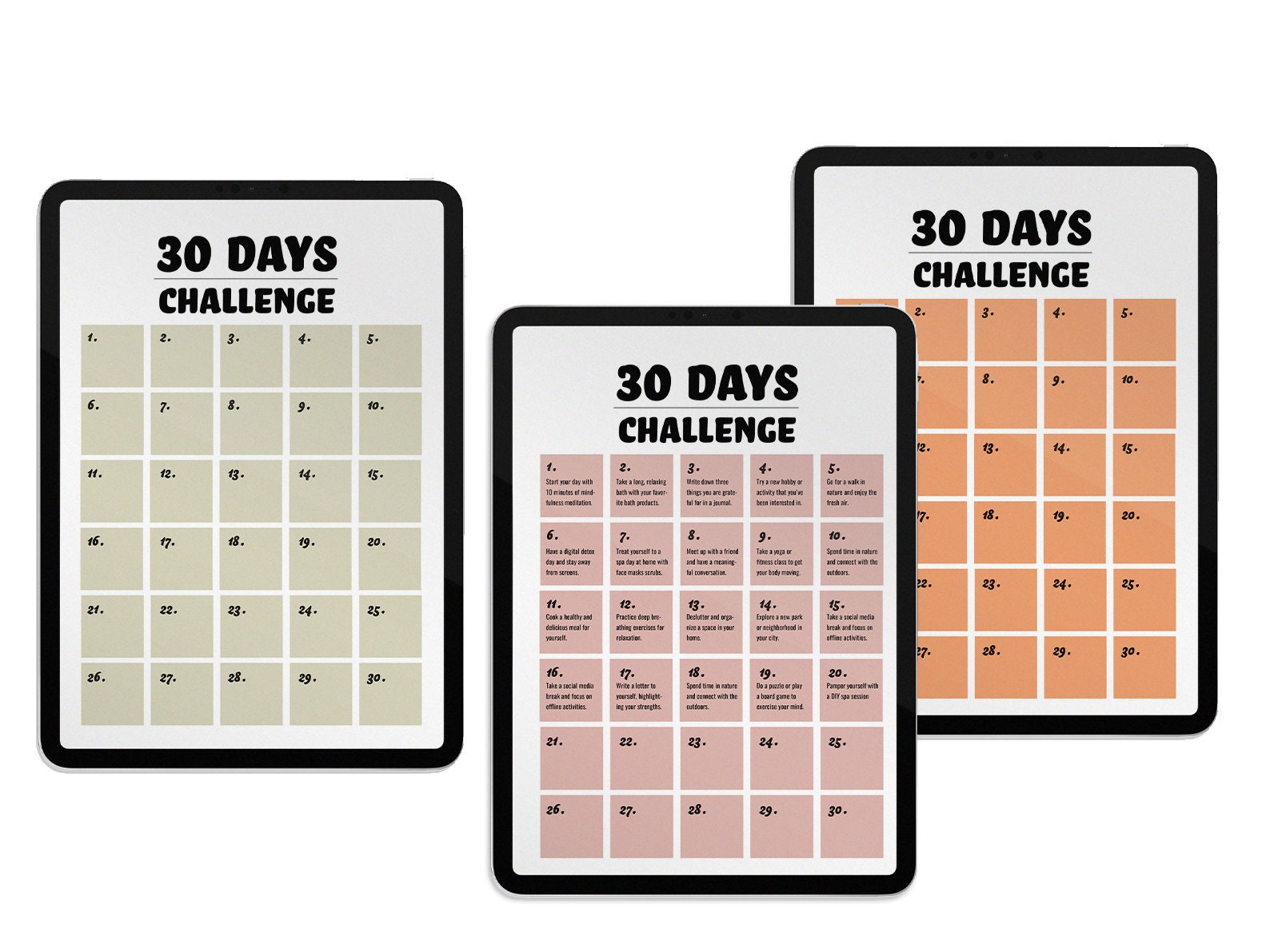 Digital 30 Days Challenge Tracker in 5 Different Colors, PDF Download ...