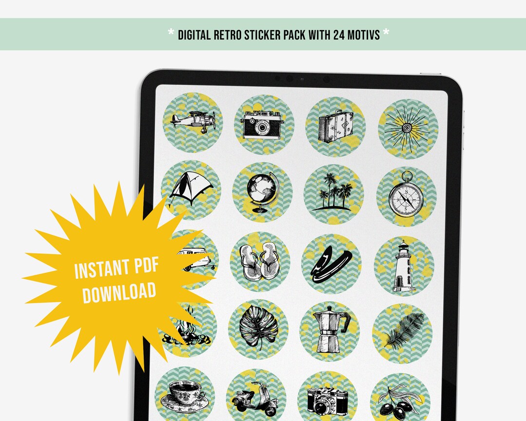 Digital Retro Travel Sticker Pack 24 Motives for Digital Planner ...