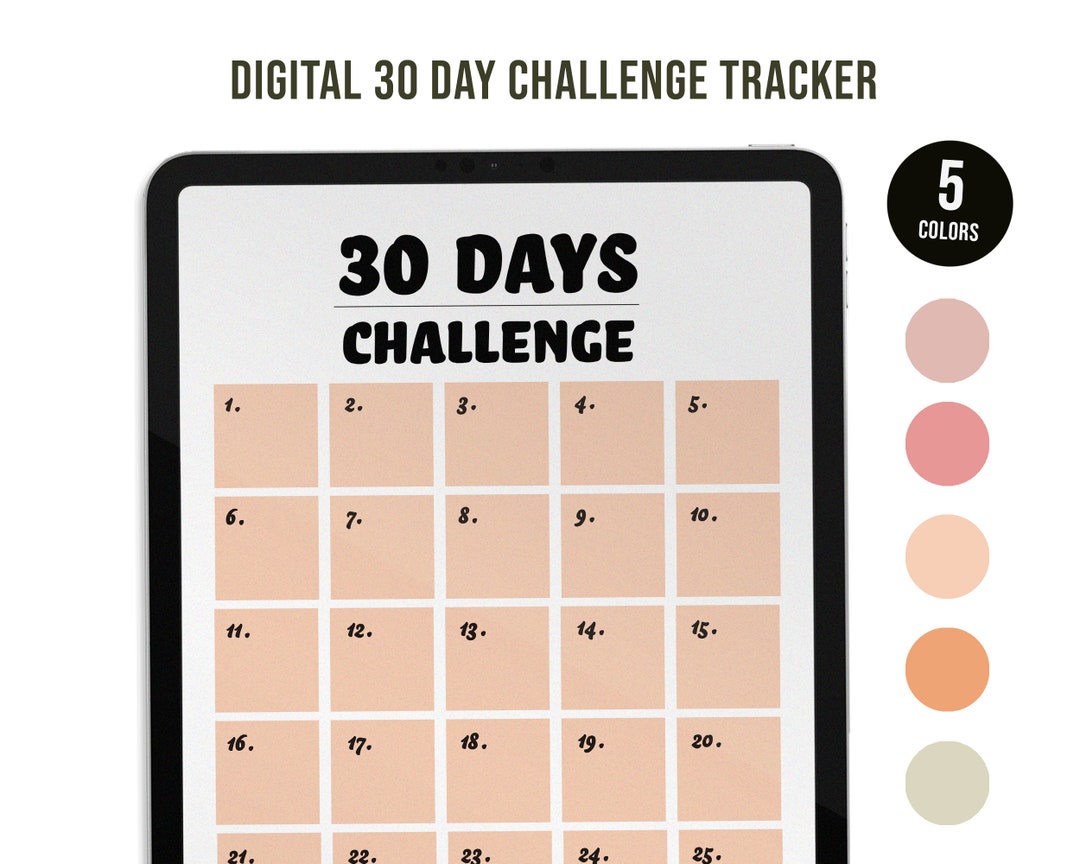 Digital 30 Days Challenge Tracker in 5 Different Colors, PDF Download ...