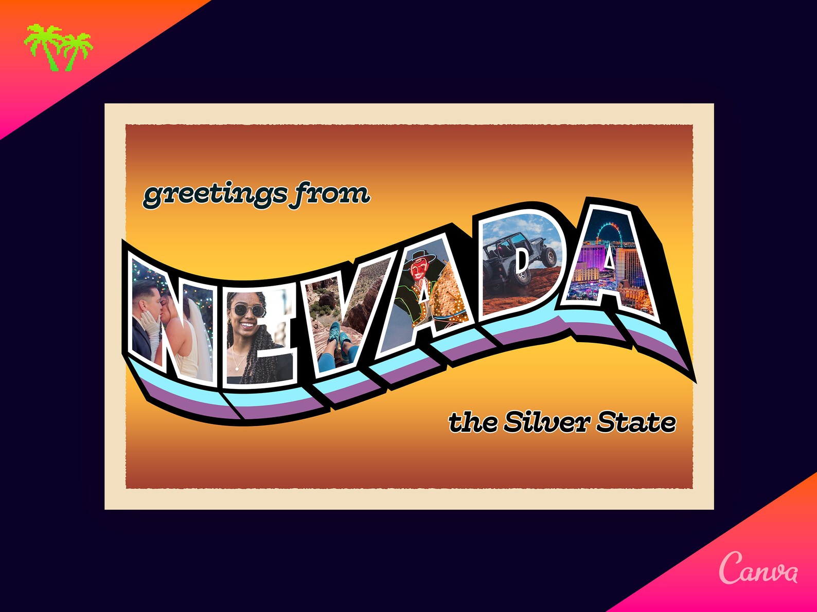 Nevada Postcard Canva Template Editable Photo Collage Vintage Travel ...