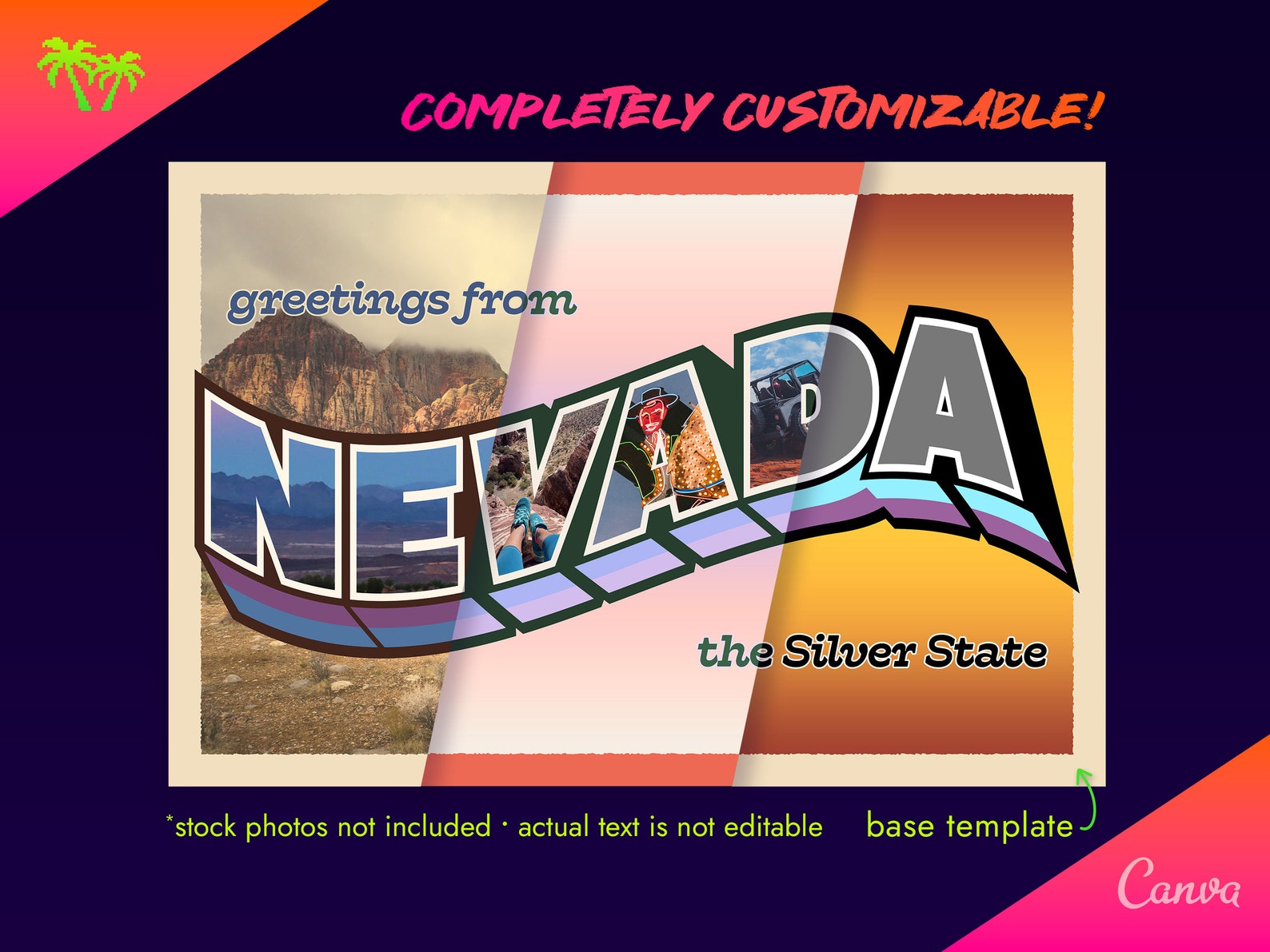 Nevada Postcard Canva Template Editable Photo Collage Vintage Travel ...