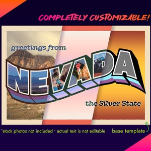 Nevada Postcard Canva Template Editable Photo Collage Vintage Travel ...