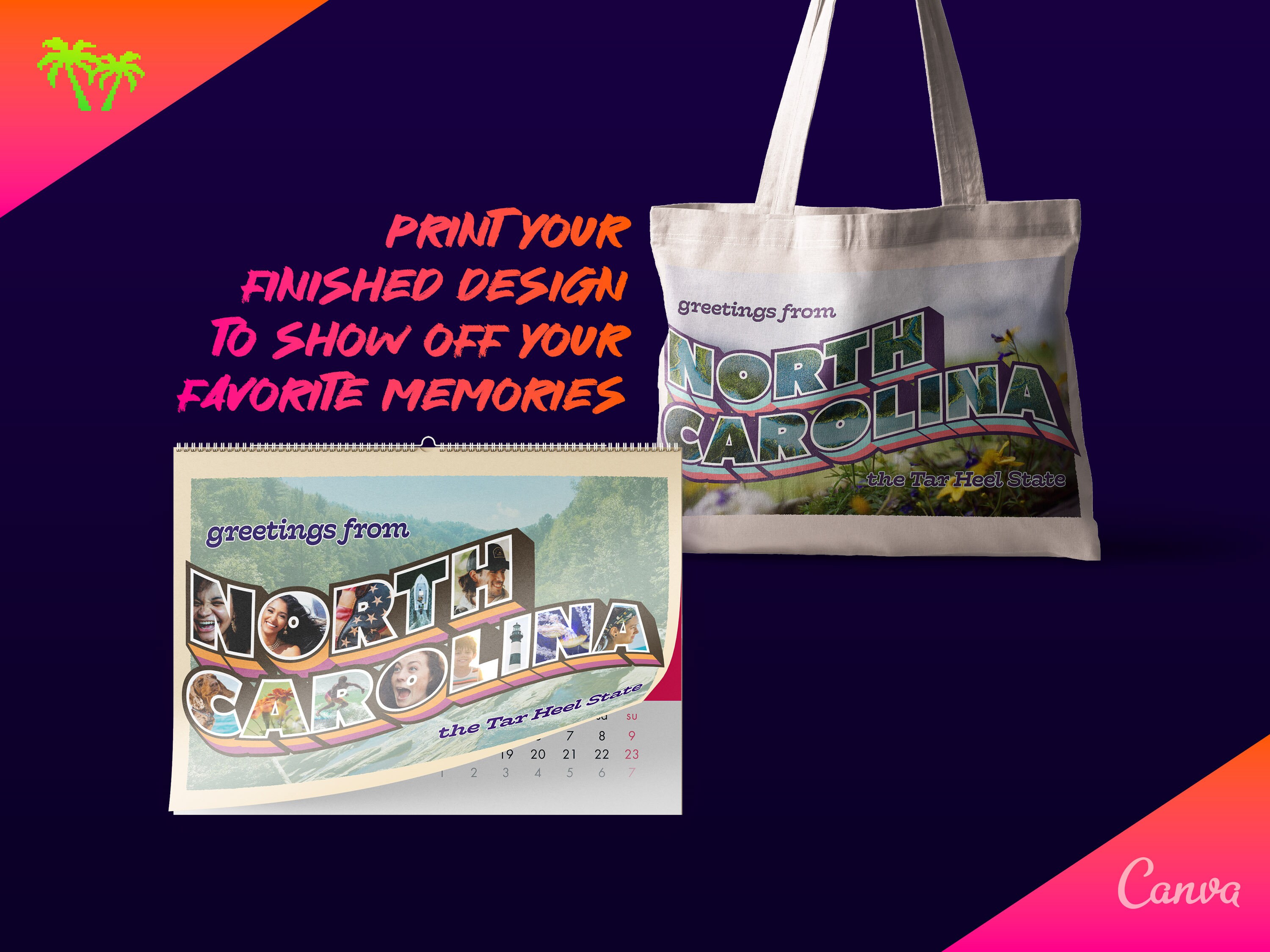 North Carolina Postcard Canva Template | Editable Photo Collage ...