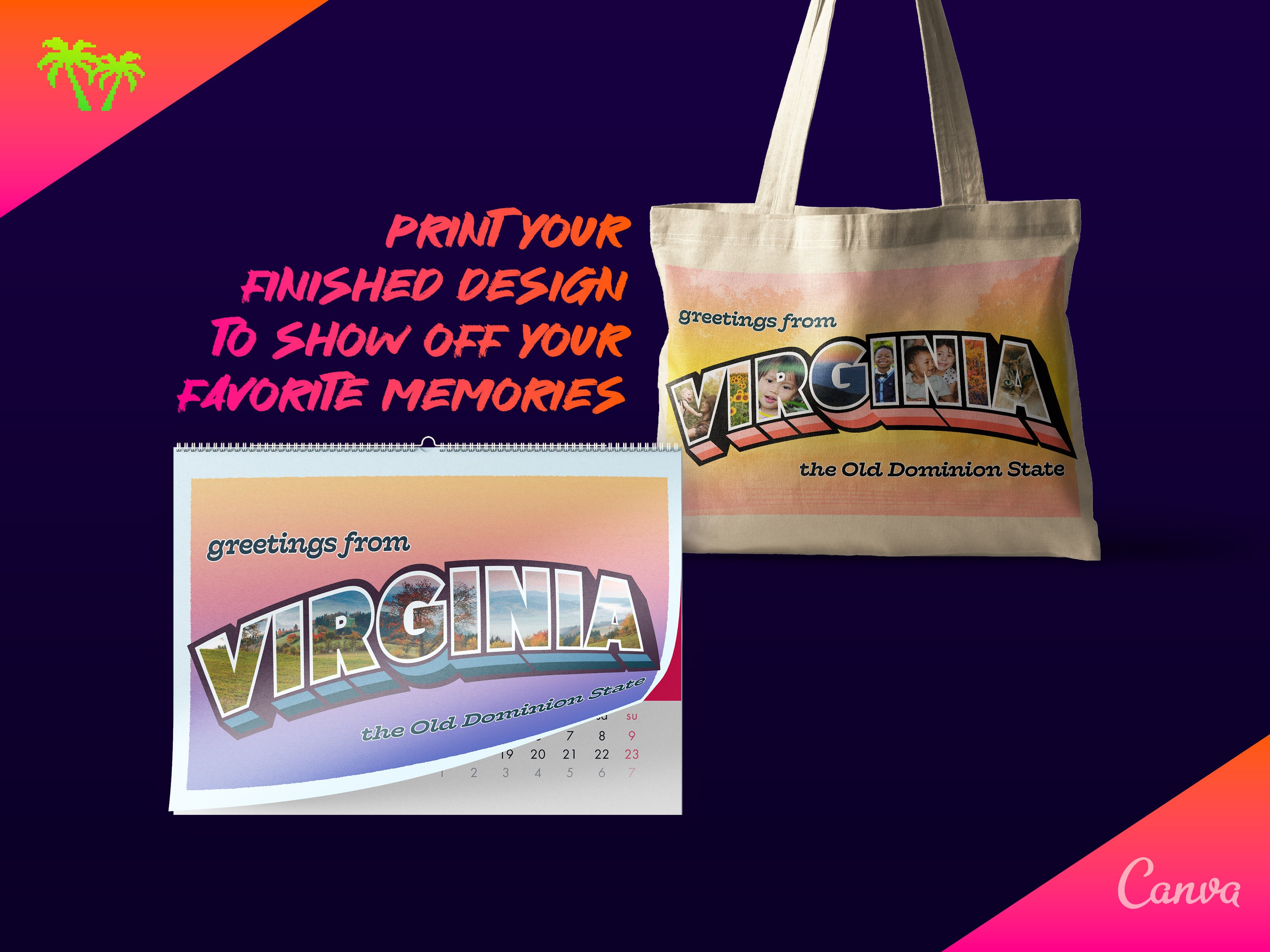 Virginia Postcard Canva Template Editable Photo Collage Vintage Travel ...