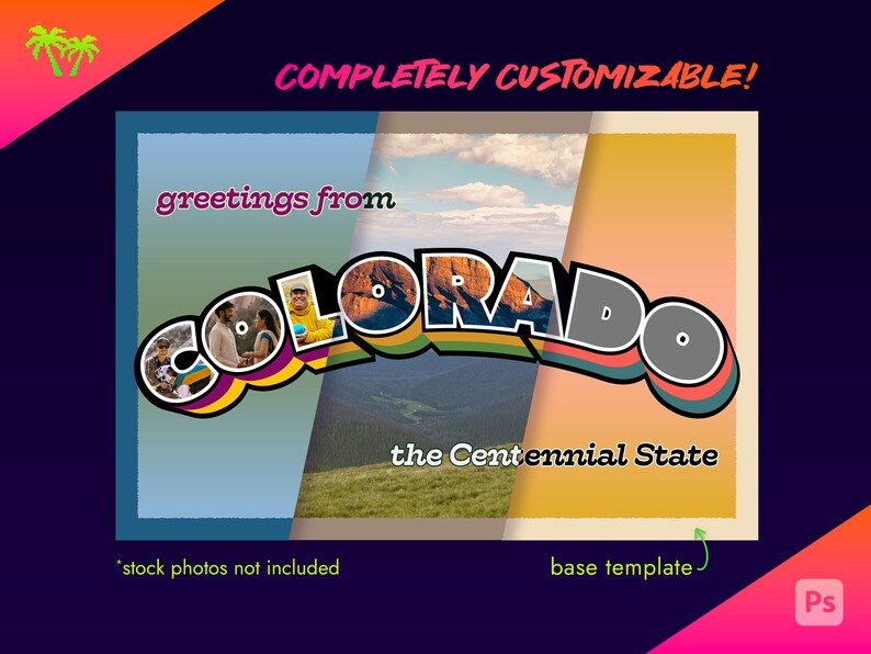 Colorado Postcard Photoshop Template Editable Photo Collage - Etsy