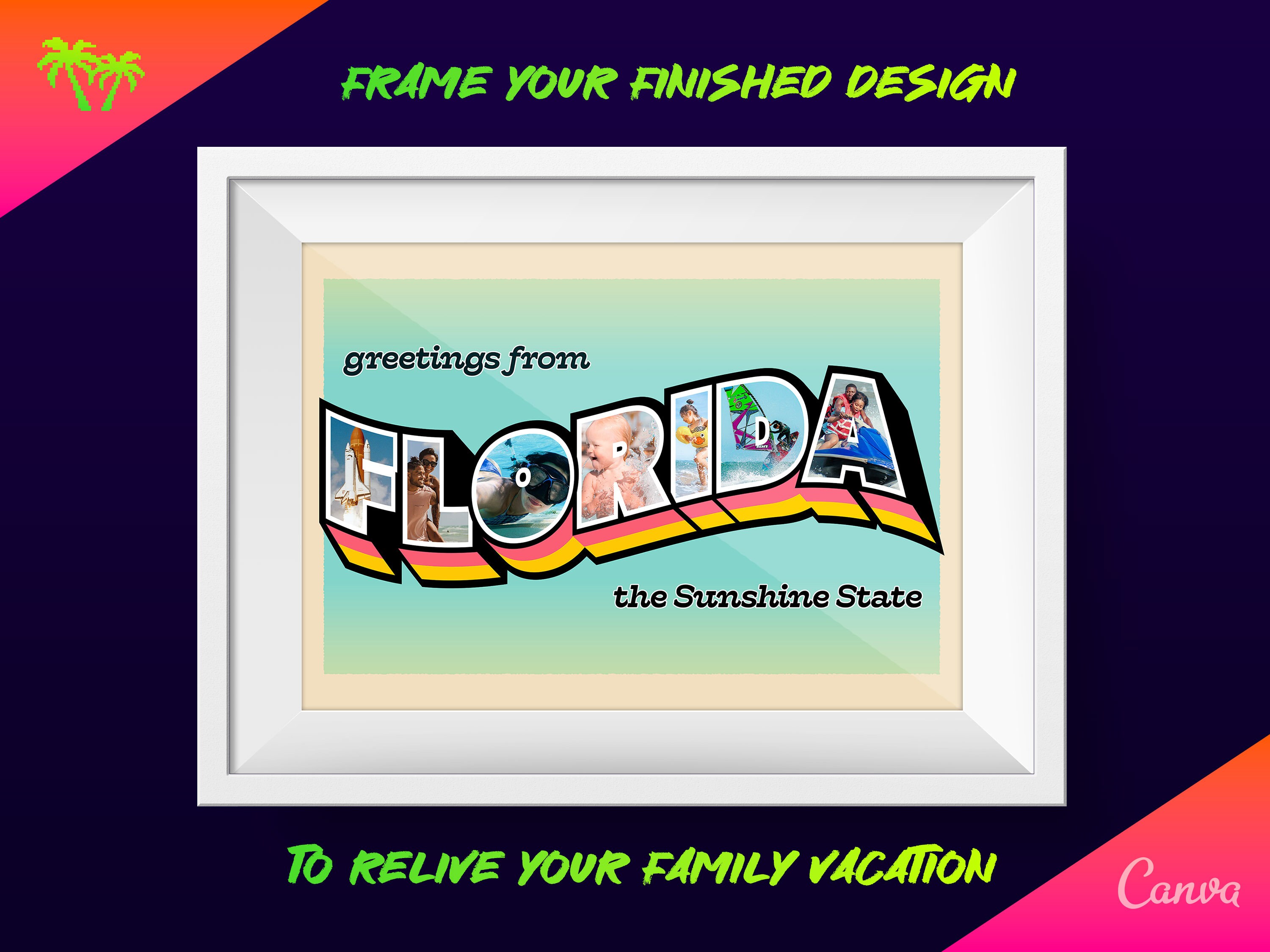 Florida Postcard Canva Template Editable Photo Collage Vintage Travel ...