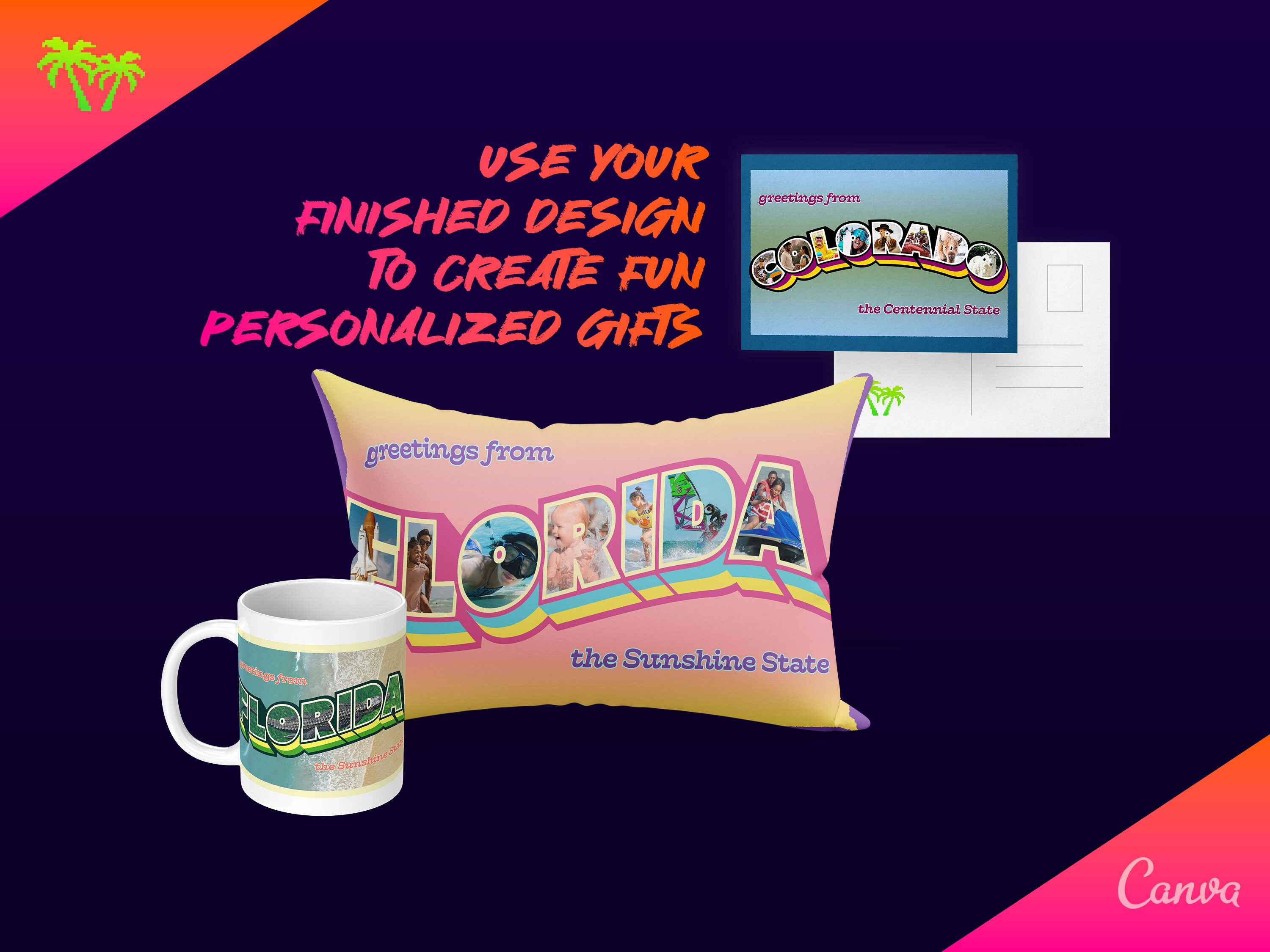 Florida Postcard Canva Template Editable Photo Collage Vintage Travel ...