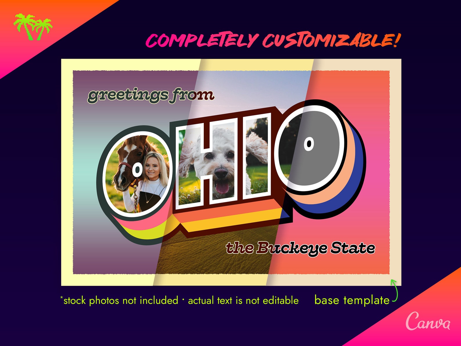 Ohio Postcard Canva Template | Editable Photo Collage | Vintage Travel ...