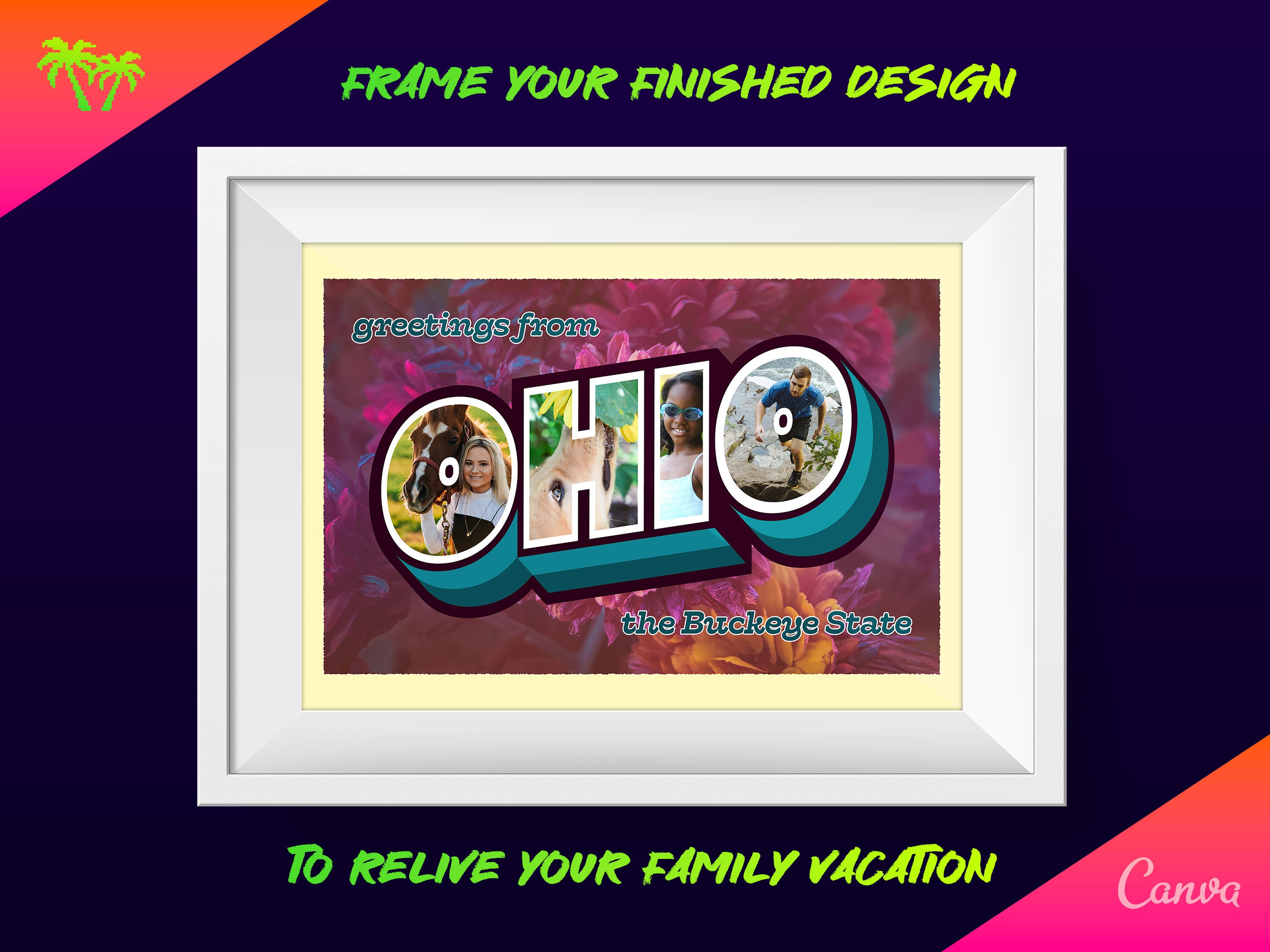 Ohio Postcard Canva Template | Editable Photo Collage | Vintage Travel ...