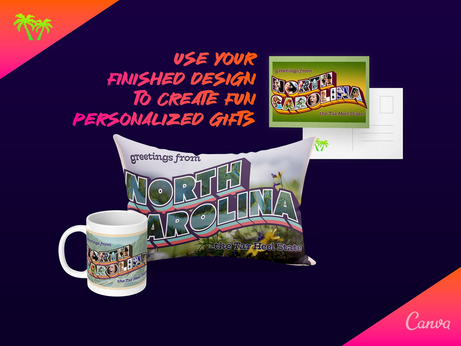 North Carolina Postcard Canva Template | Editable Photo Collage ...