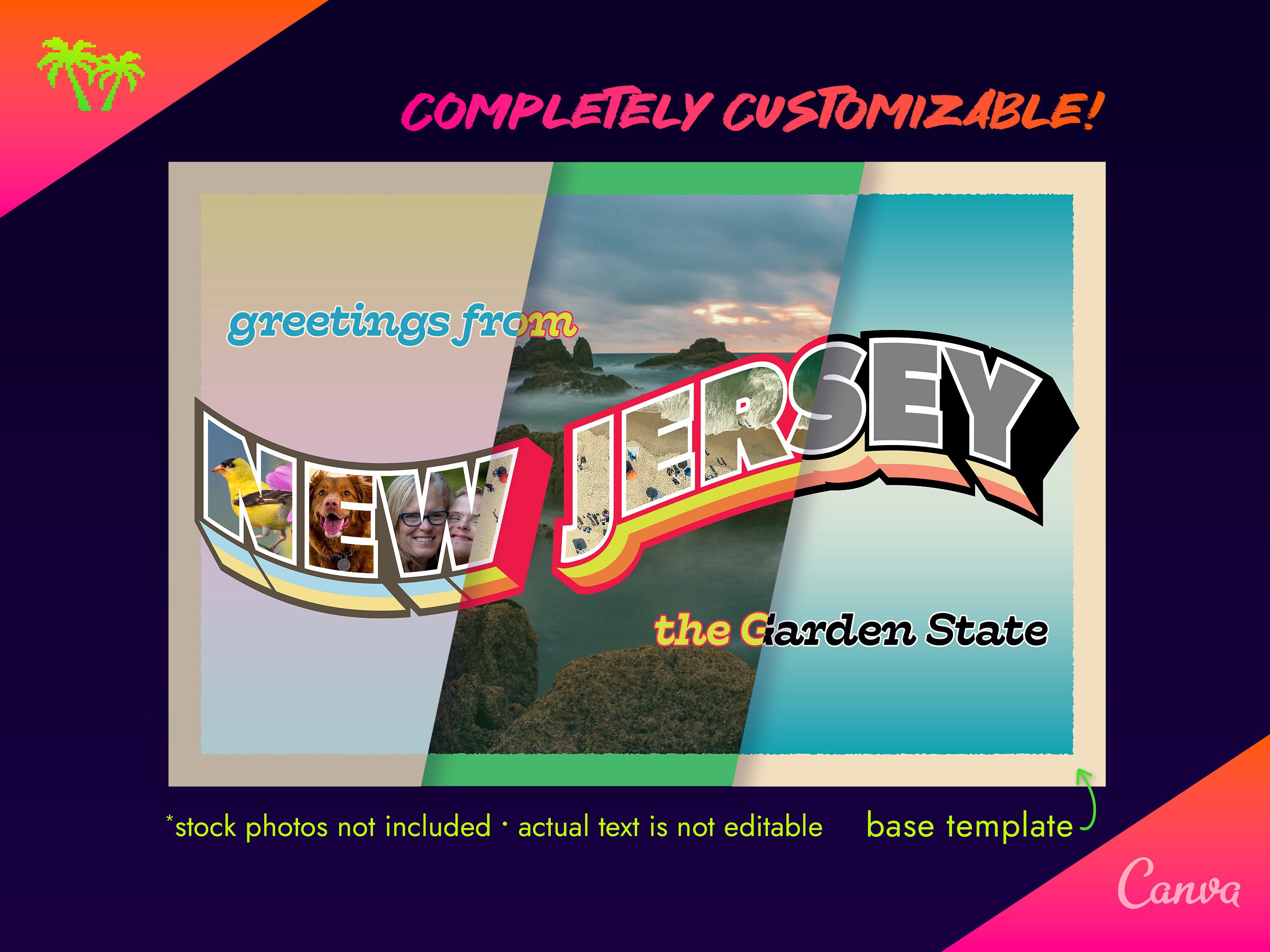 New Jersey Postcard Canva Template Editable Photo Collage Vintage ...
