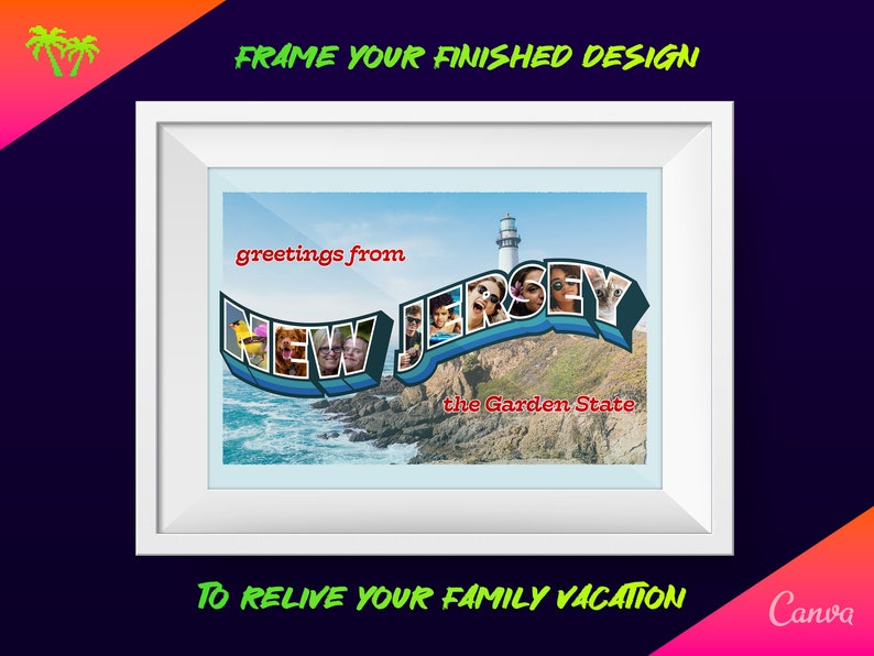 New Jersey Postcard Canva Template Editable Photo Collage Vintage ...